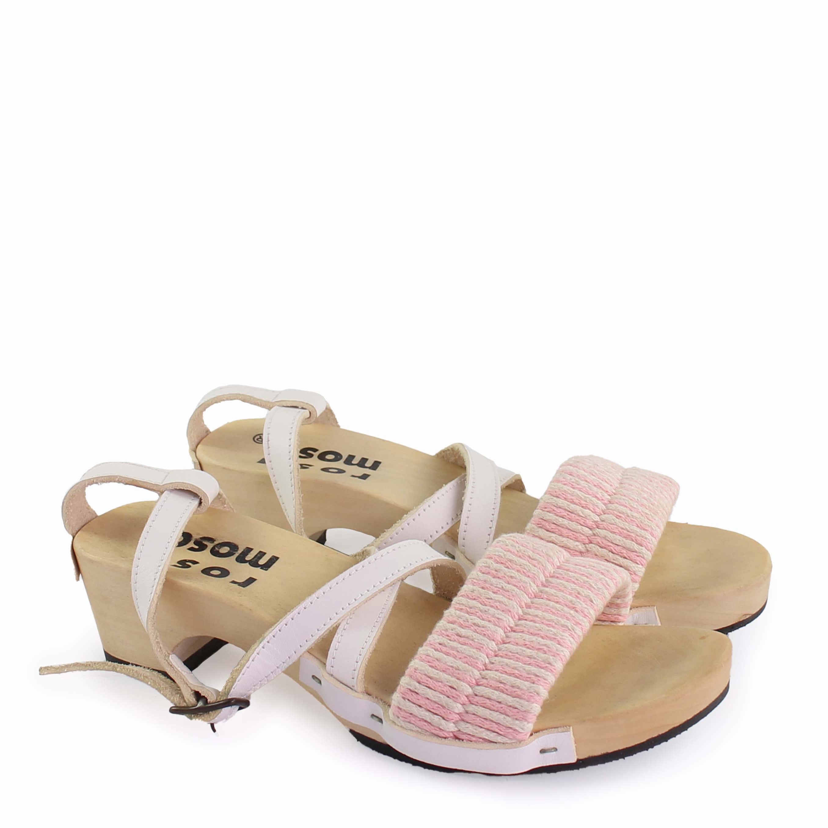 MAGO X + Leather Cotton Strap Clog Sandals + White / Rose – rosa mosa