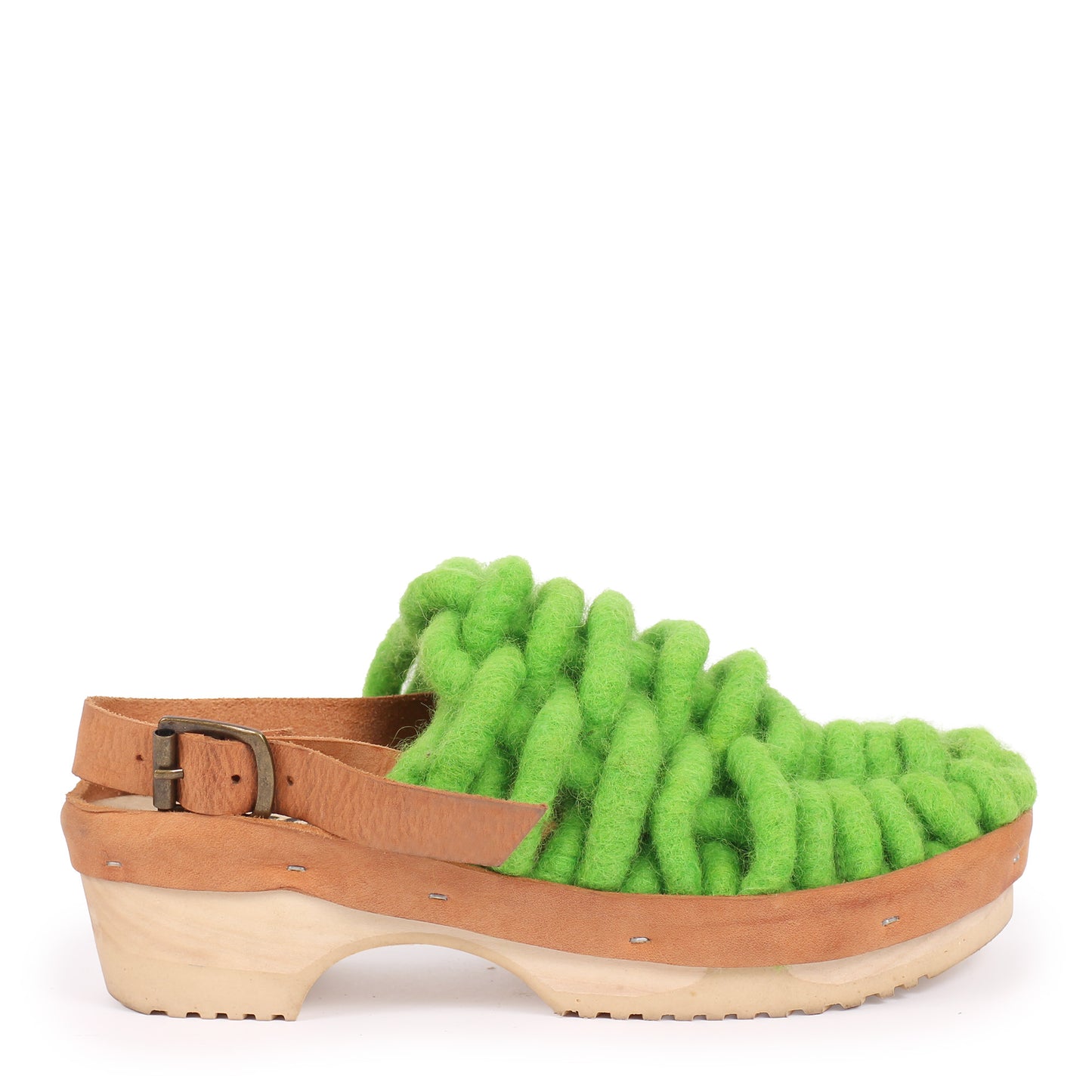 NET PANTO WOOL STRAP + Woven Wool Strap Clogs + Lime Green – rosa mosa