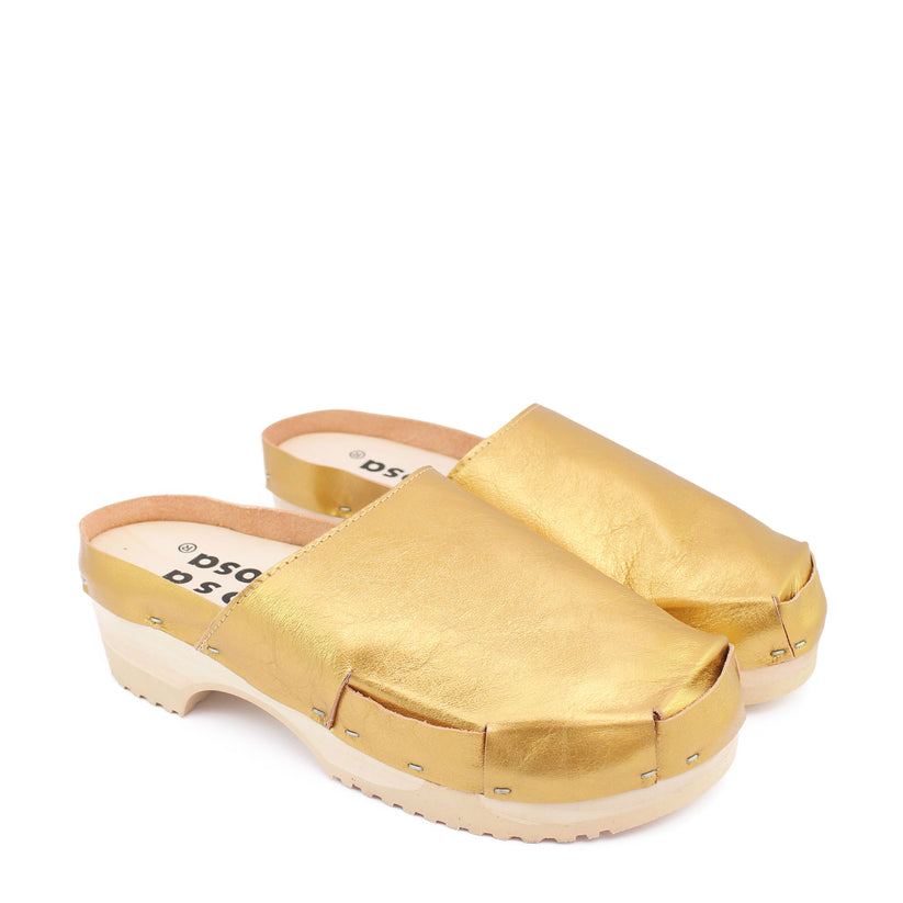 DONAU Metallic + Leather Clogs + Gold – rosa mosa